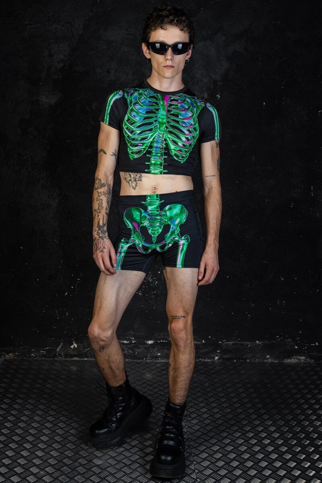 Green Skeleton Shorts for Men, Men Halloween Shorts, Skeleton Rave ...