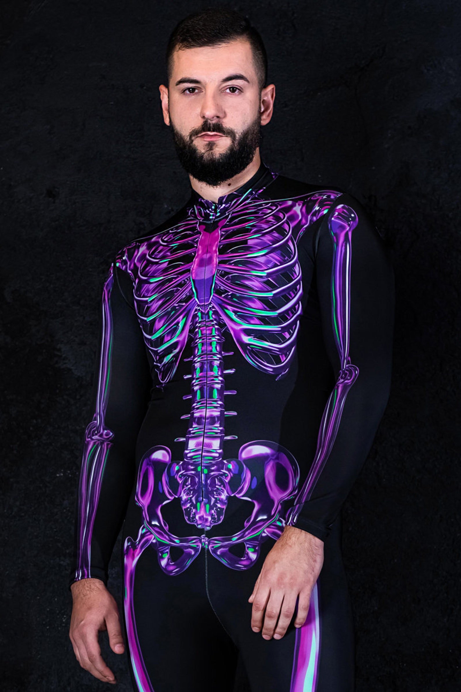 Purple Skeleton Costume for Men, Adult Halloween Costumes, Skeleton ...
