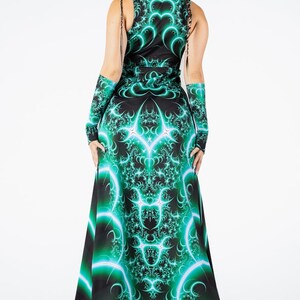 Psychedelic Rave Dress, Green Rave Outfit, Front Zipper Maxi Dress ...