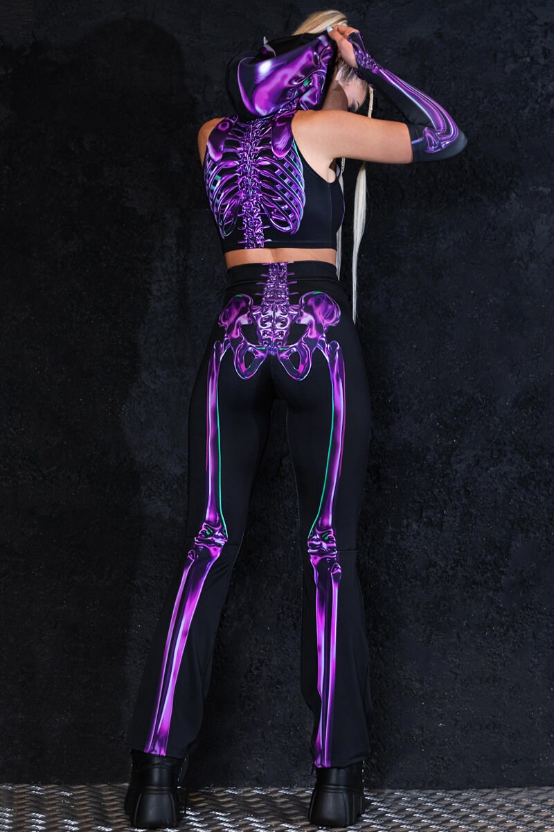 Purple Skeleton Flare Pants, Halloween Pants, Skeleton Flare Leggings ...