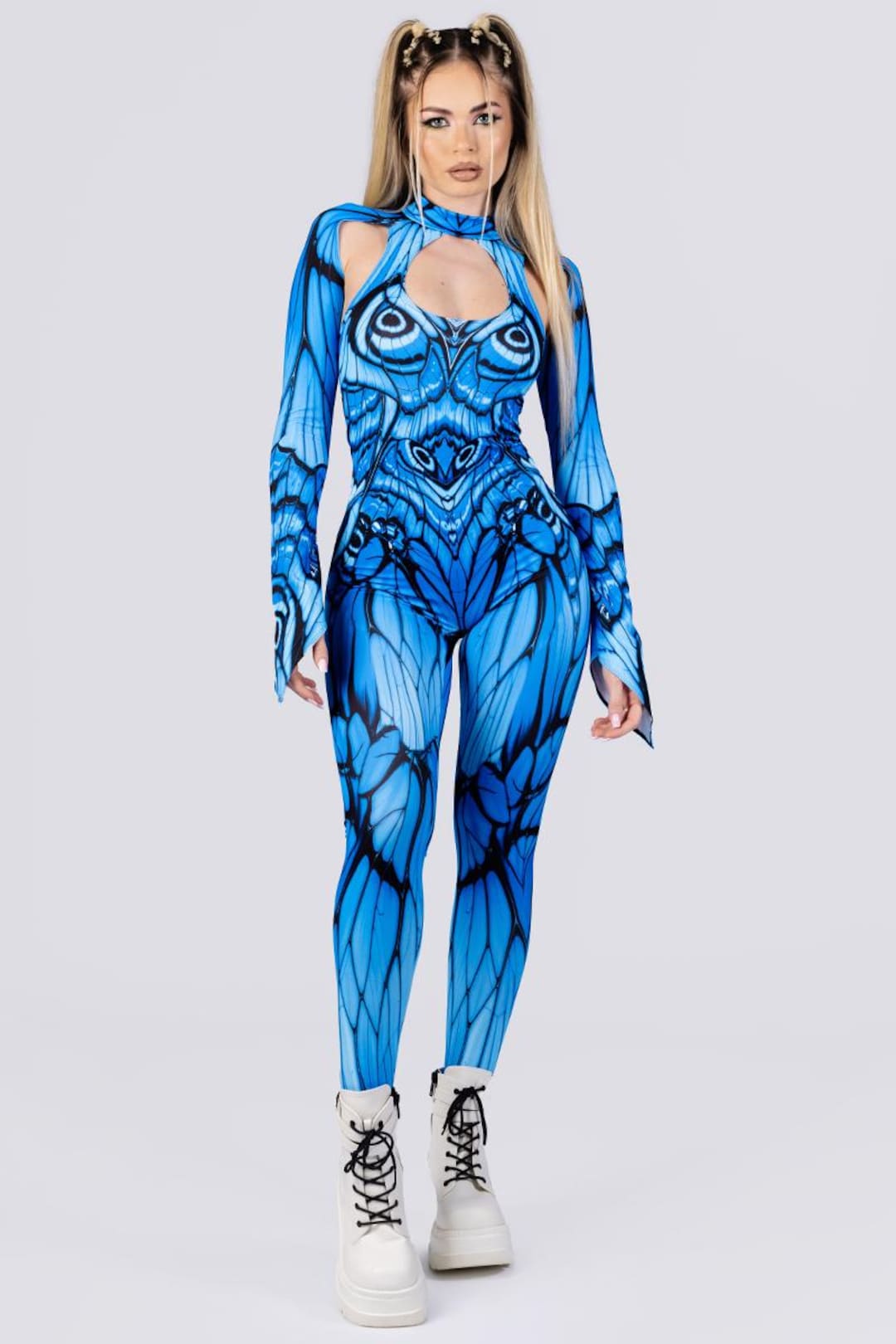 Blue Fairy Rave Outfit, Cut Out Catsuit, Butterfly Rave Costume for ...