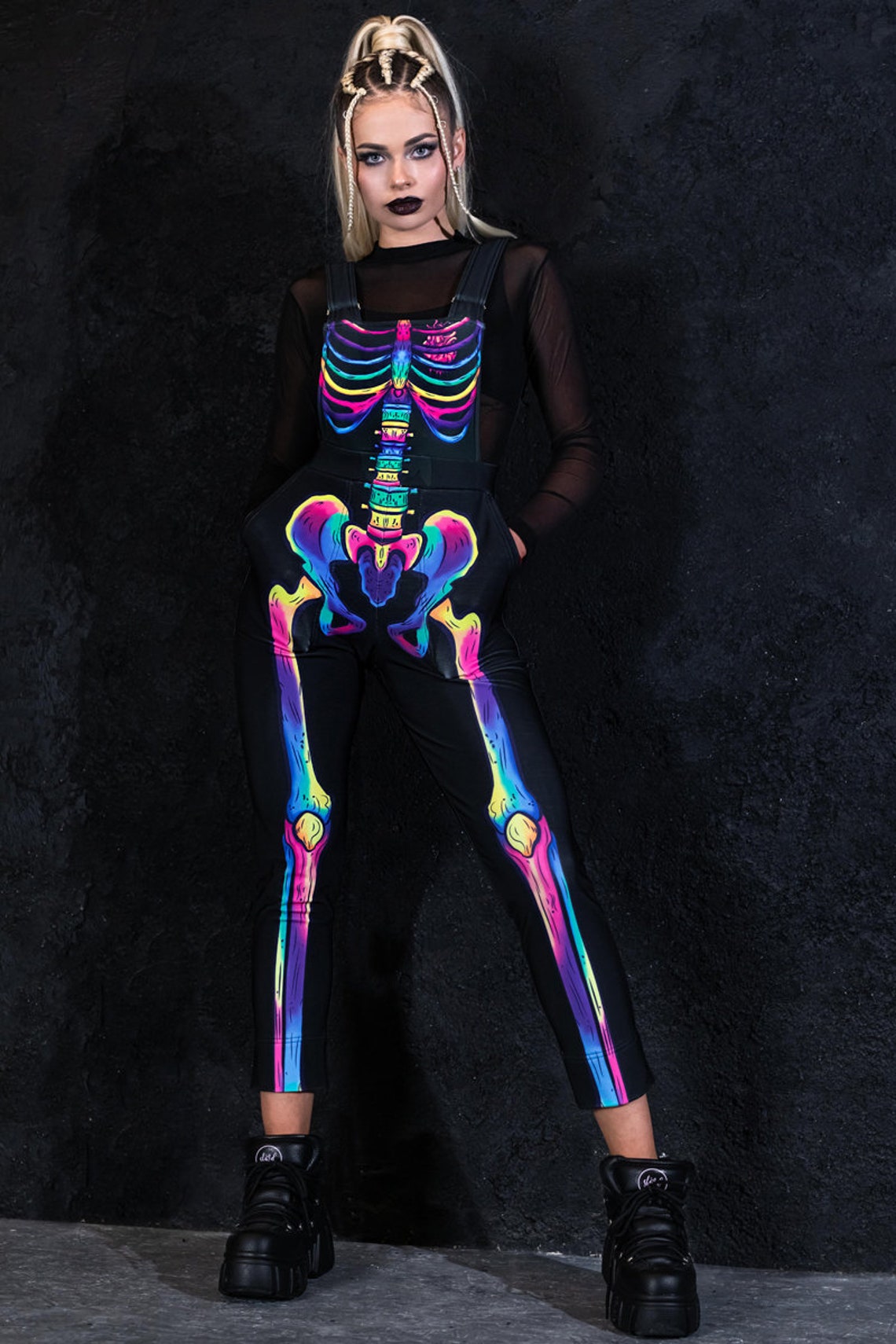 Rainbow Skeleton Overalls, Skeleton Dungaree With Bones, Halloween ...