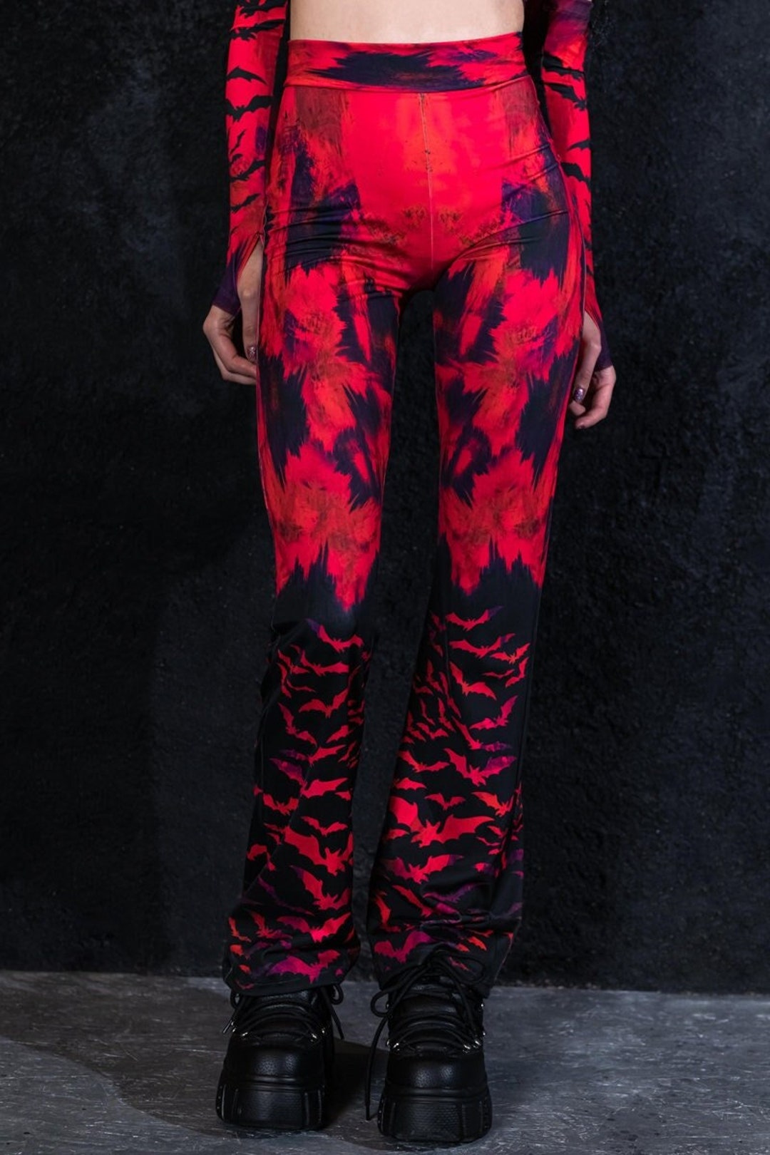 Goth Flare Pants With Bats, Halloween Leggings, Flare Pants for Women ...