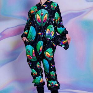 Green Alien Head Pajama, Adult Pajama With Hoods, Warm Rave Outfit ...