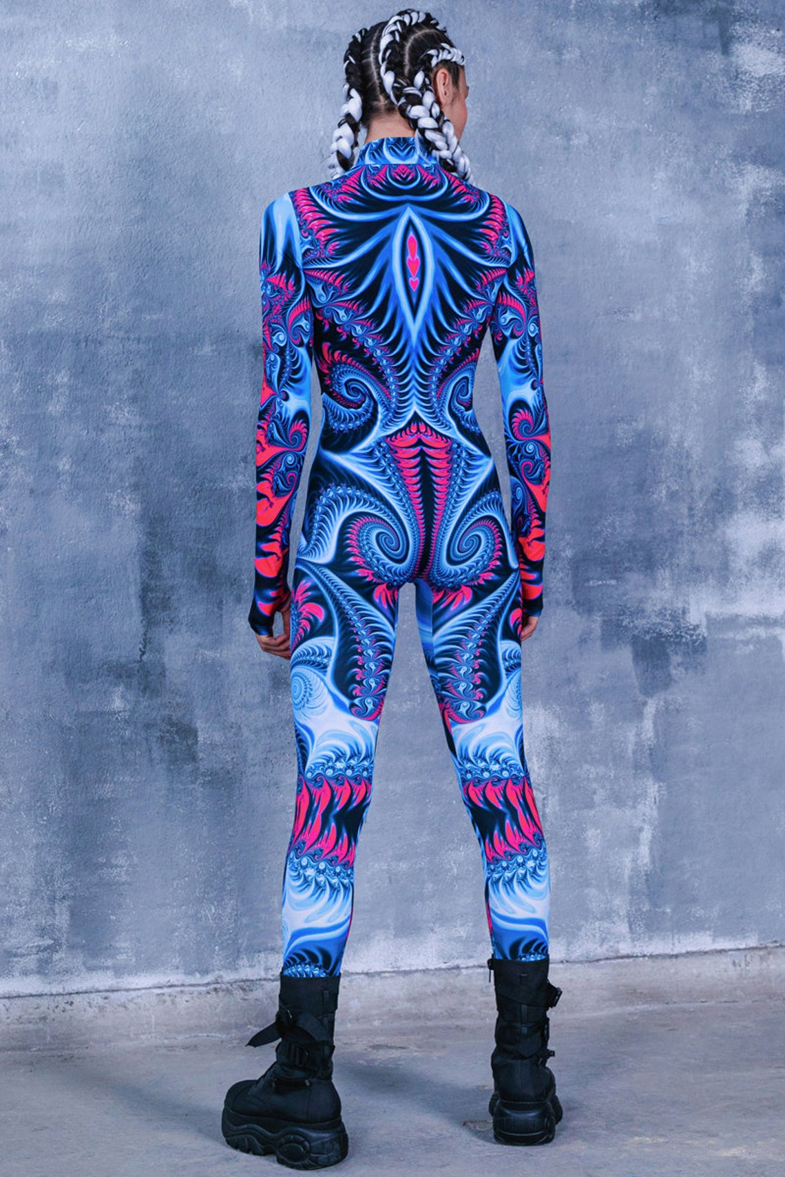 Psychedelic Rave Costume, Blue Festival Catsuit, Trippy Rave Catsuit ...
