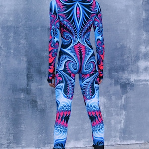 Psychedelic Rave Costume, Blue Festival Catsuit, Trippy Rave Catsuit ...