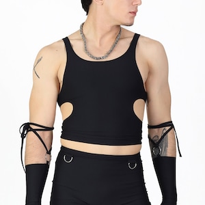 Black Cropped Tank Top for Men, Crop Top for Men, Techno Rave Outfit ...