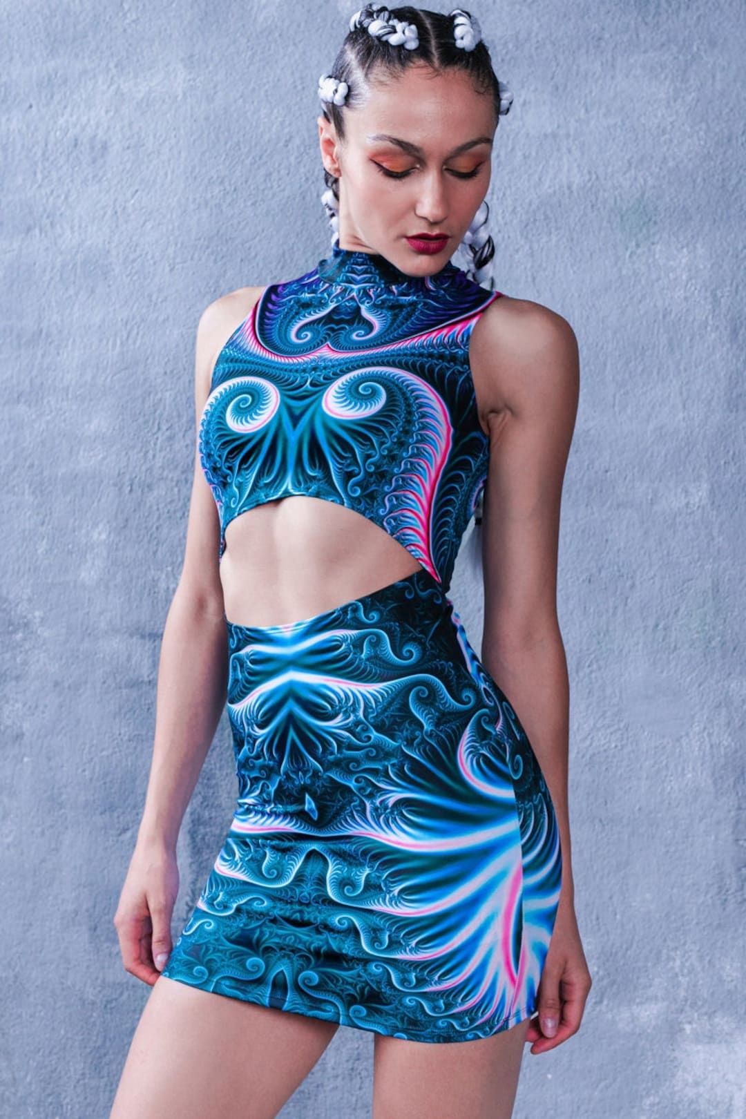 Тurquoise Mini Dress, Rave Bodycon Dress With Front Cutout, Party Dress ...