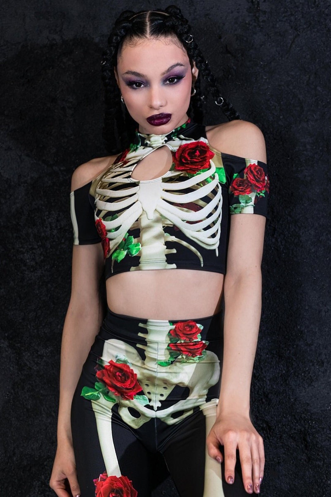Skeleton Crop Tops for Women, Cold Shoulder Crop Top, Keyhole Crop Top ...