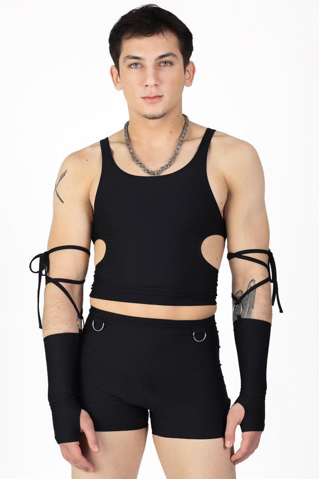 Black Cropped Tank Top for Men, Crop Top for Men, Techno Rave Outfit ...