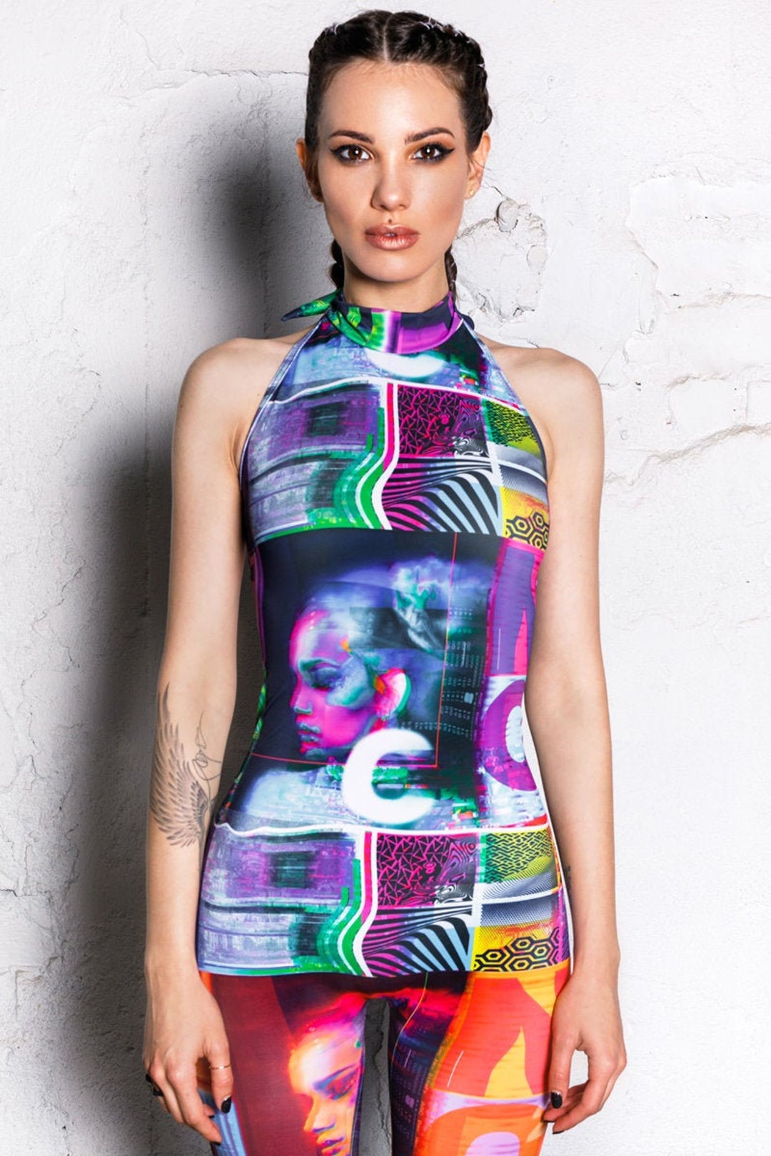Glitch Festival Catsuit, Halter Neck Jumpsuit, Spandex Rave Catsuit ...
