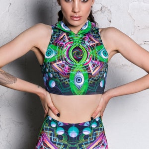 Festival Hooded Top, Green Hoodie Crop Top, Rave Tops, Plus Size Tops ...