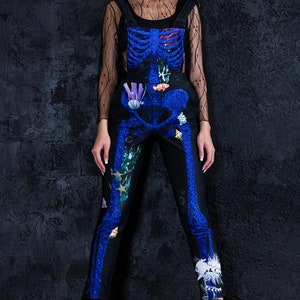 Sea Skeleton Overalls, Black Overalls With Blue Skeleton, Plus Size ...