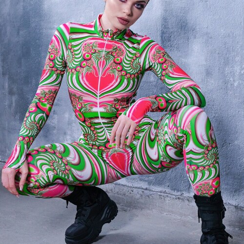 Glow in the Dark Rave Costume in Pink Green & White Festival - Etsy