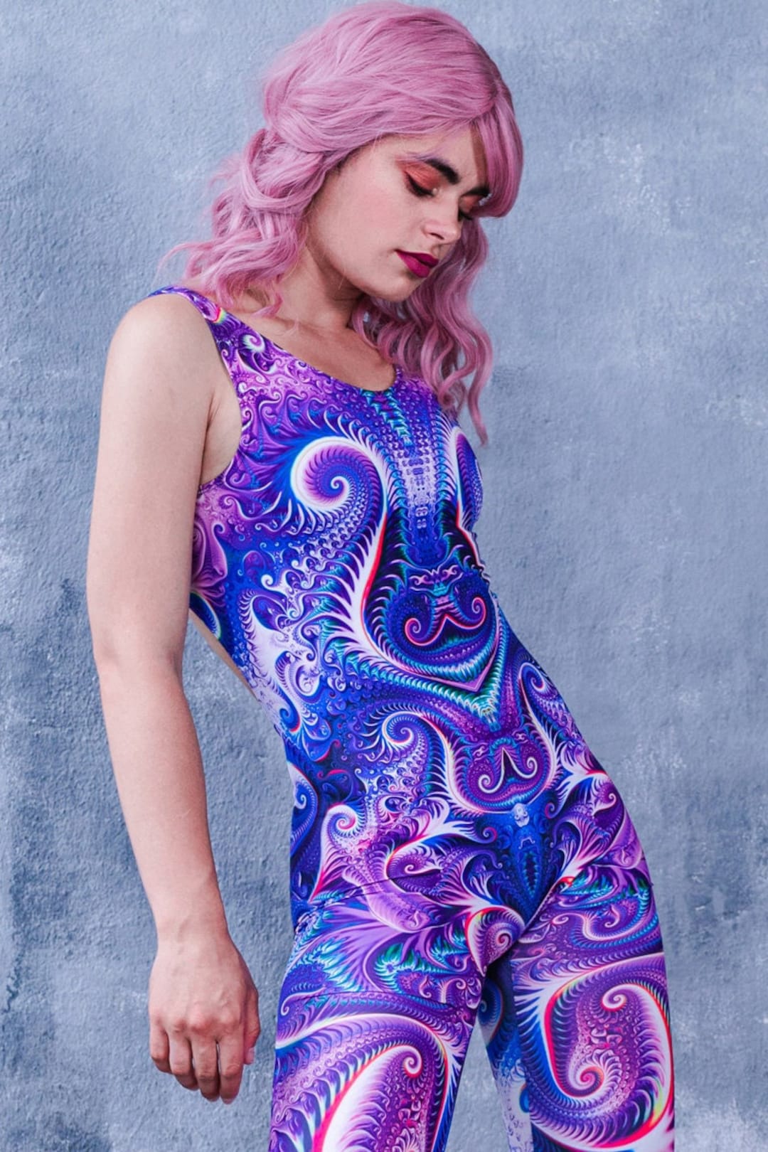 Rave Costume for Women in Purple & Blue, Festival Cutout Catsuit, Open ...