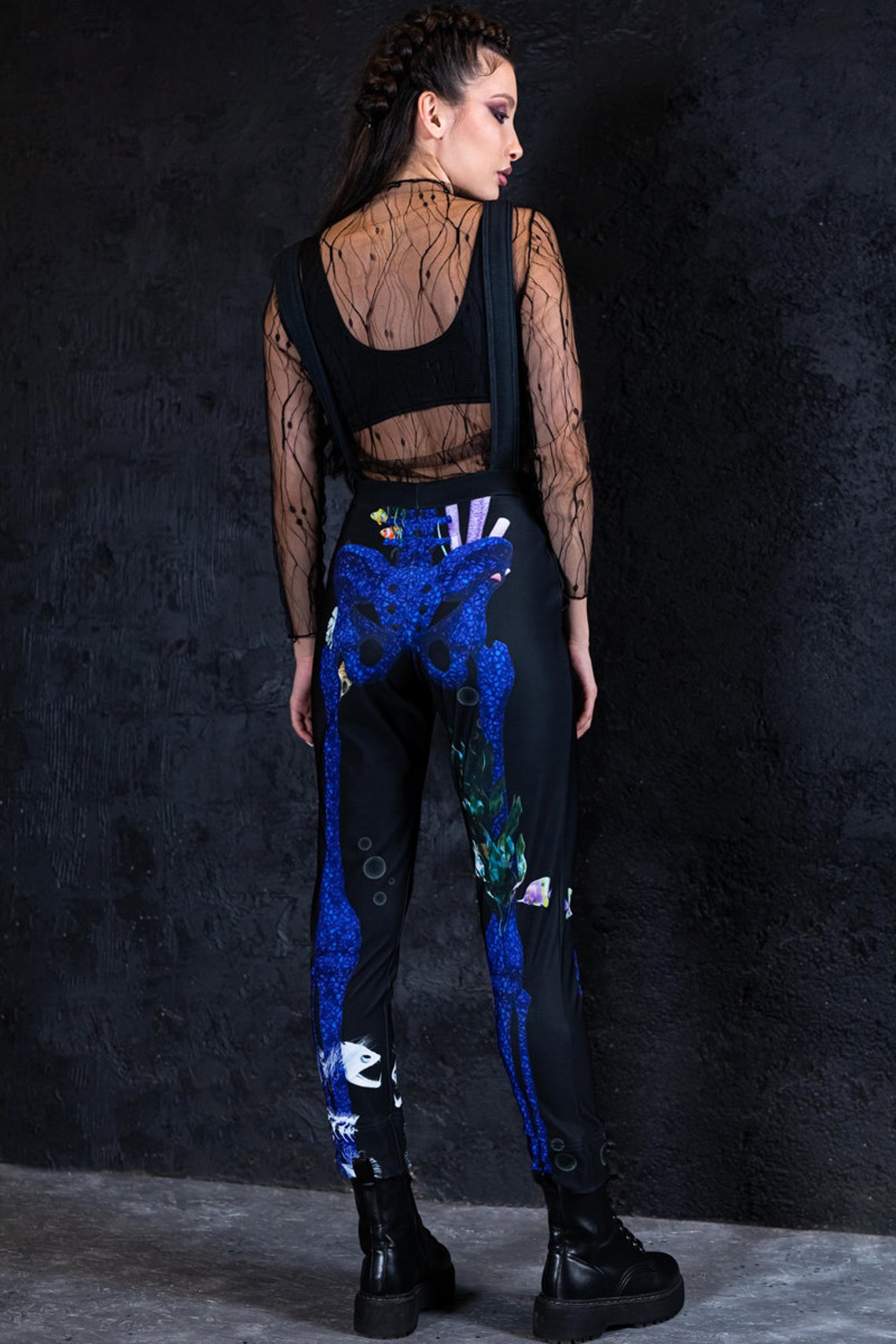 Sea Skeleton Overalls, Black Overalls With Blue Skeleton, Plus Size ...
