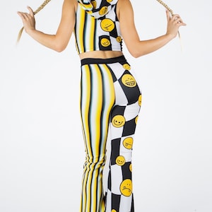 Emoji Disco Pants, Printed Smiley Face Pants, High-waisted Rave Pants ...