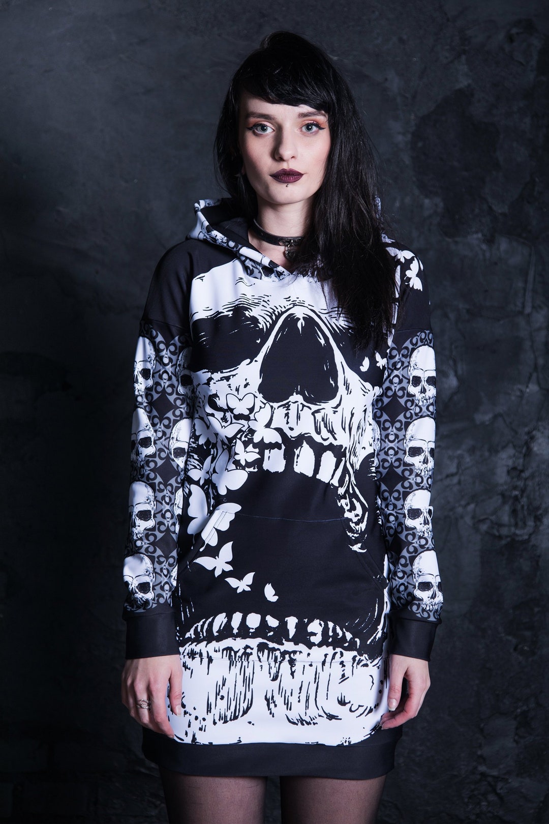 Skull Hoodie for Women, Gothic Hoodie, Gothic Clothing, Long Hoodie ...