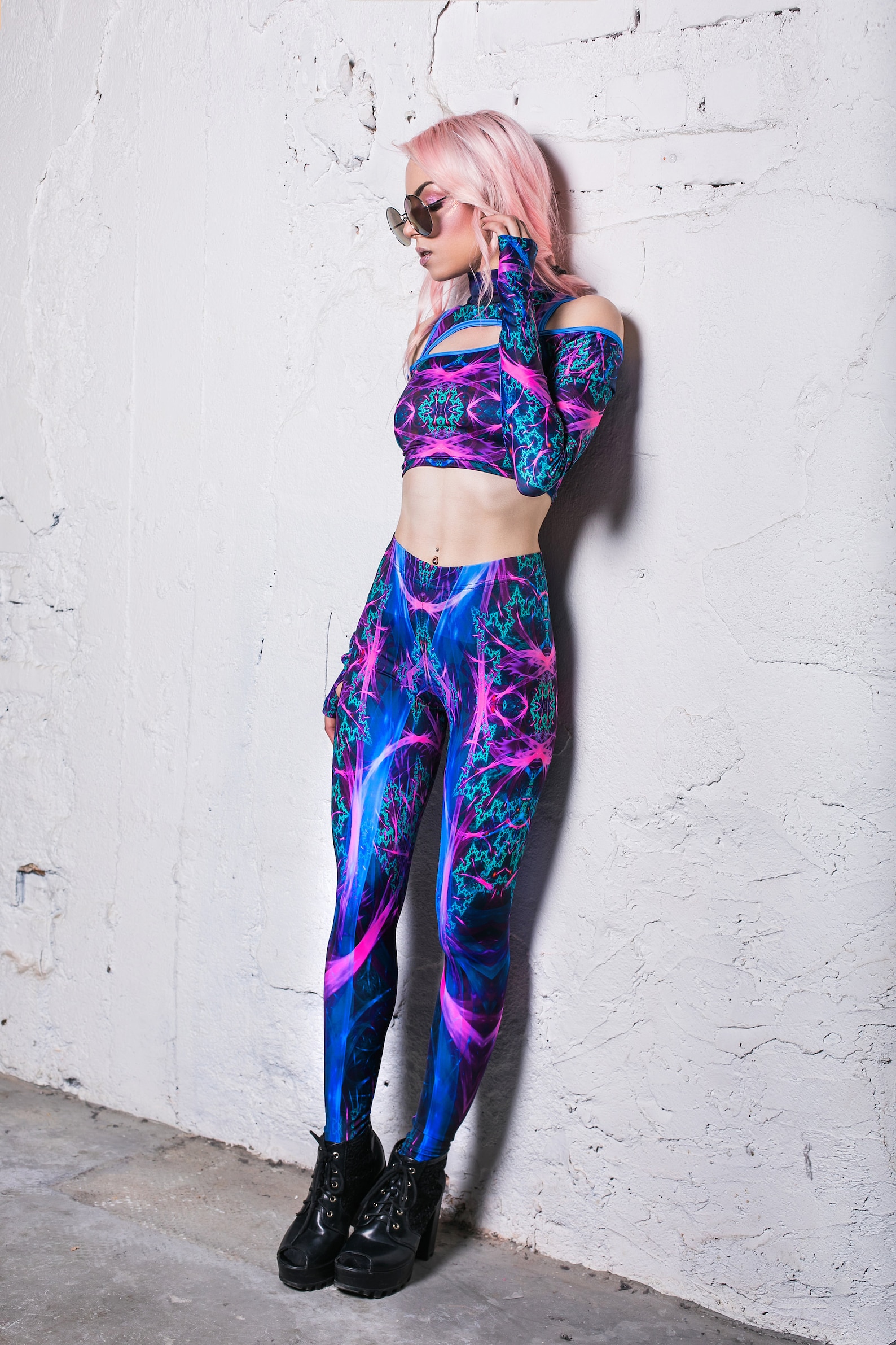 Blue Long Sleeve Crop Top, Blue Rave Outfits, Rave Cold Shoulder Top ...
