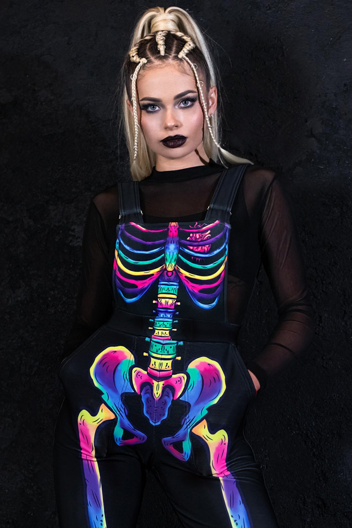 Rainbow Skeleton Overalls, Skeleton Dungaree With Bones, Halloween ...