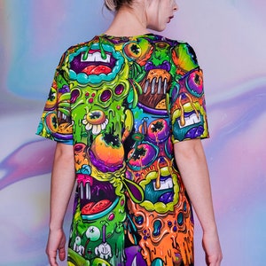 Funny Alien Graphic Tee, Colorful Cartoon Tshirt, Polyester T Shirt ...