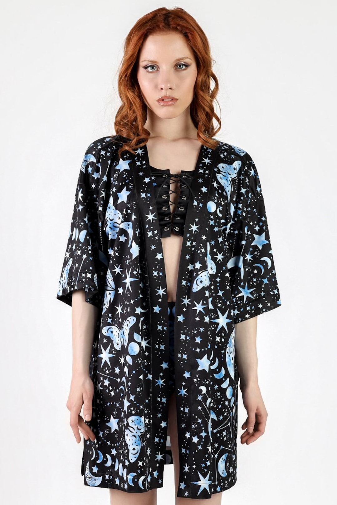Goth Kimono, Moon Kimono, Black Gothic Kimono, Gothic Outfit, Goth ...