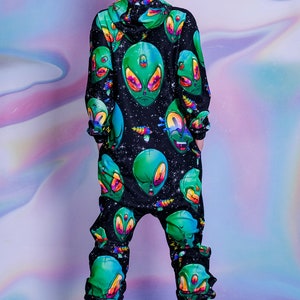 Green Alien Head Pajama, Adult Pajama With Hoods, Warm Rave Outfit ...