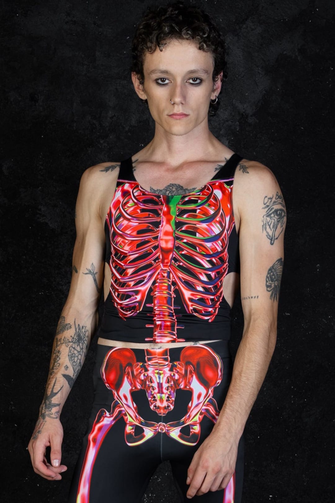 Red Skeleton Tank Top for Men, Halloween Cut Out Tank Top, Rave ...