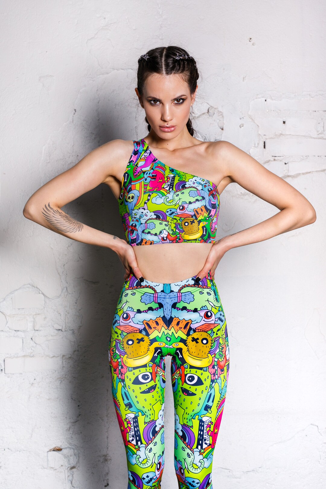 Cute One Shoulder Top, Green Cropped Top, Festival Top, Rave Crop Tops ...