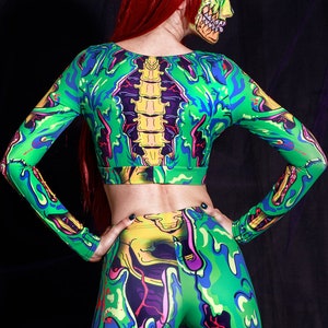 Zombie Crop Top, Long Sleeved Top for Women, Green Skeleton Crop Top ...