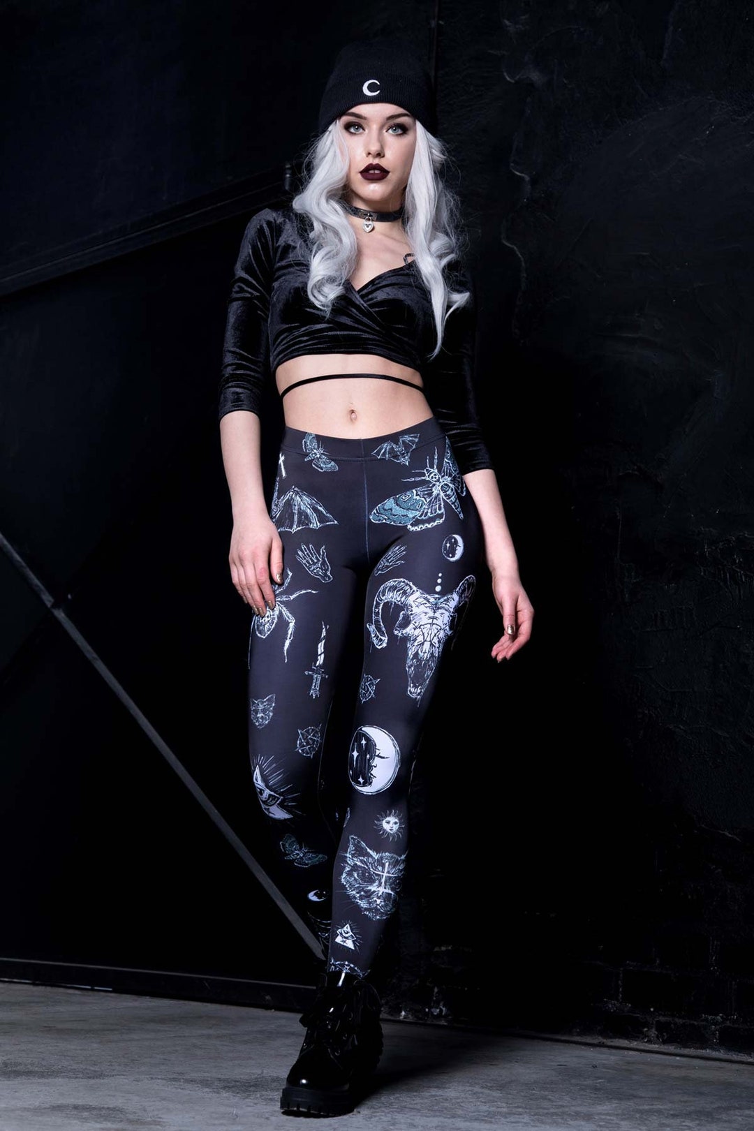 Gothic Leggings, Skull Leggings, Moon Leggings With Spider, Printed ...