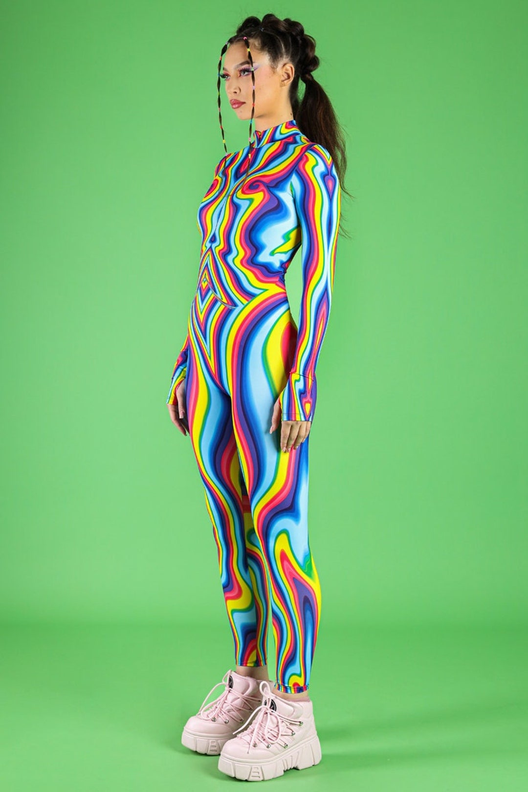 Rainbow Rave Costume, Trippy Festival Catsuit, Rave Jumpsuit ...