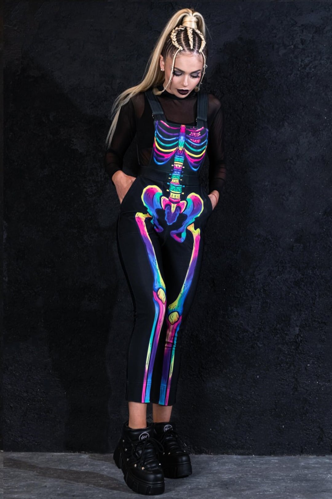 Rainbow Skeleton Overalls, Skeleton Dungaree With Bones, Halloween ...