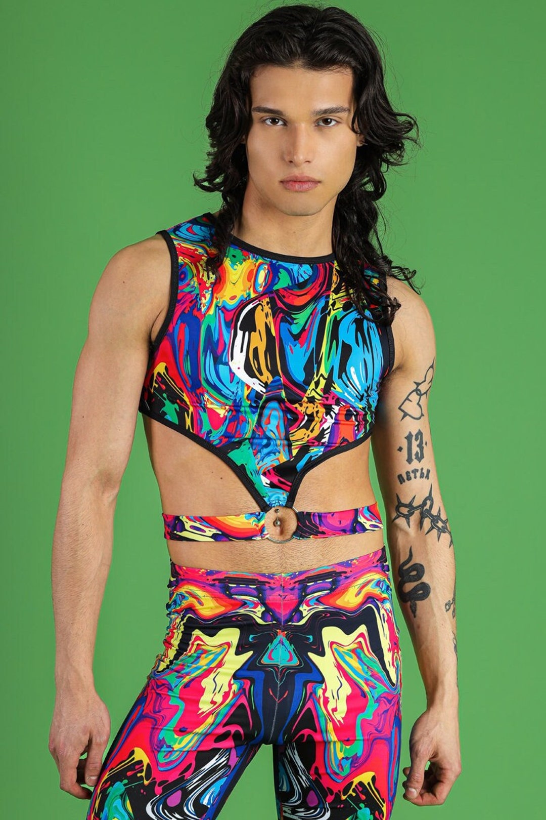 Rainbow Cut Out Crop Top for Men, Pride O-ring Crop Top, Pride Clothes ...