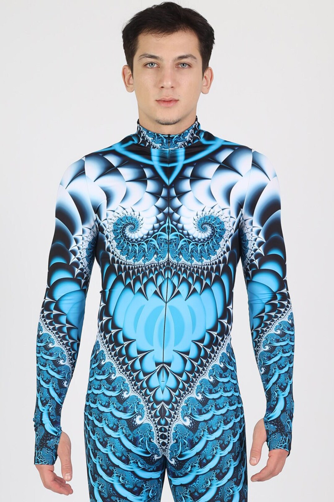 Men Rave Costume, Blue Bodysuit Costume, Rave Jumpsuit for Men, UV ...