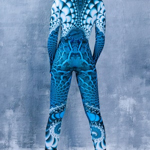 Rave Costume in Blue & White, One Piece Festival Catsuit, Rave Unitard ...