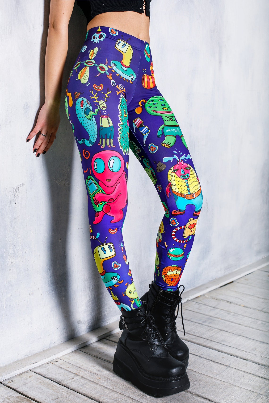 Printed Leggings With Aliens Cute Anime Leggings for Women | Etsy
