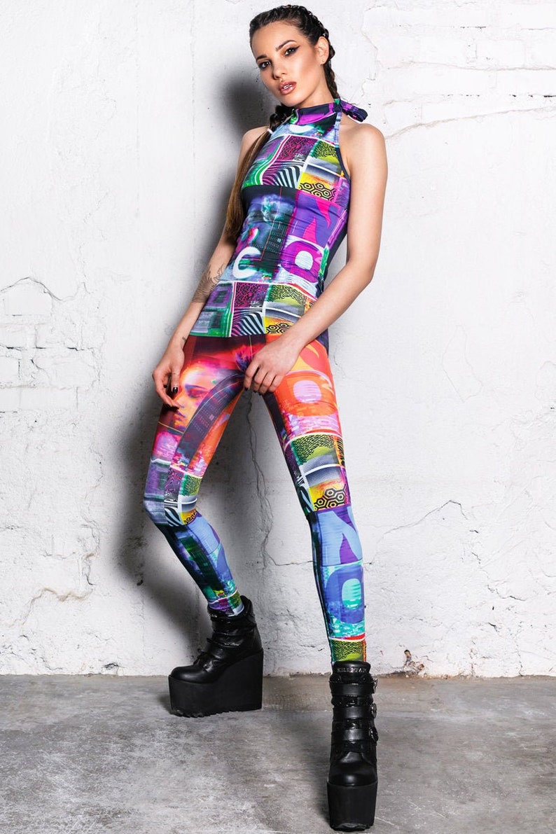 Glitch Festival Catsuit Halter Neck Jumpsuit Spandex Rave Etsy