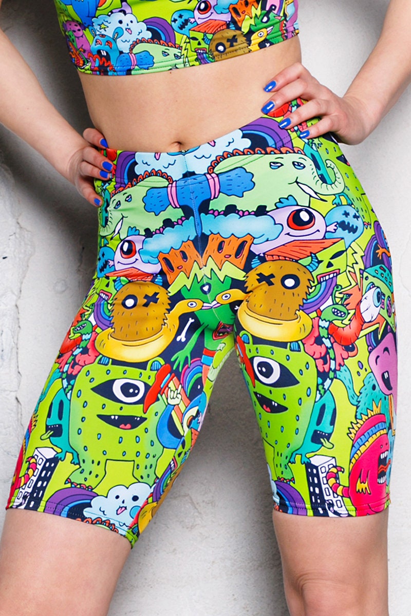 Rave Shorts Biker Shorts for Women Festival Shorts Green - Etsy