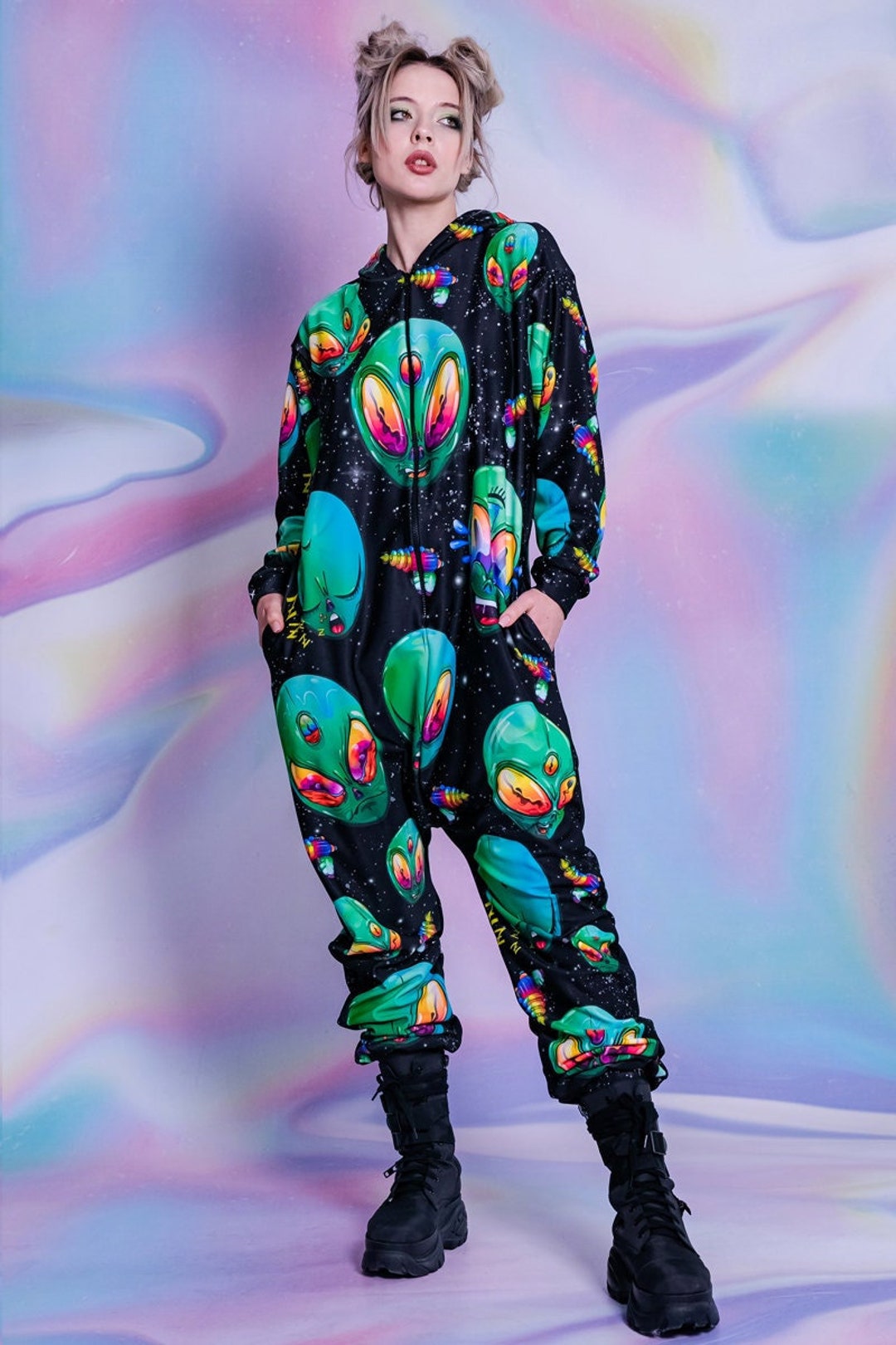 Green Alien Head Pajama, Adult Pajama With Hoods, Warm Rave Outfit ...