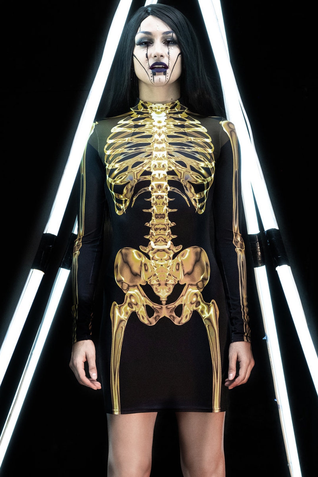 Skeleton Halloween Dress, Halloween Costume Womens, Golden Skeleton ...