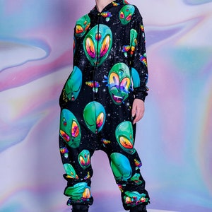 Green Alien Head Pajama, Adult Pajama With Hoods, Warm Rave Outfit ...