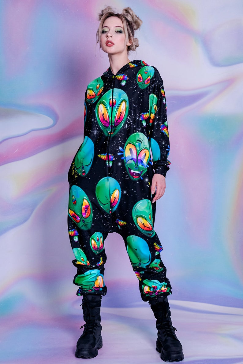 Green Alien Head Pajama, Adult Pajama With Hoods, Warm Rave Outfit ...