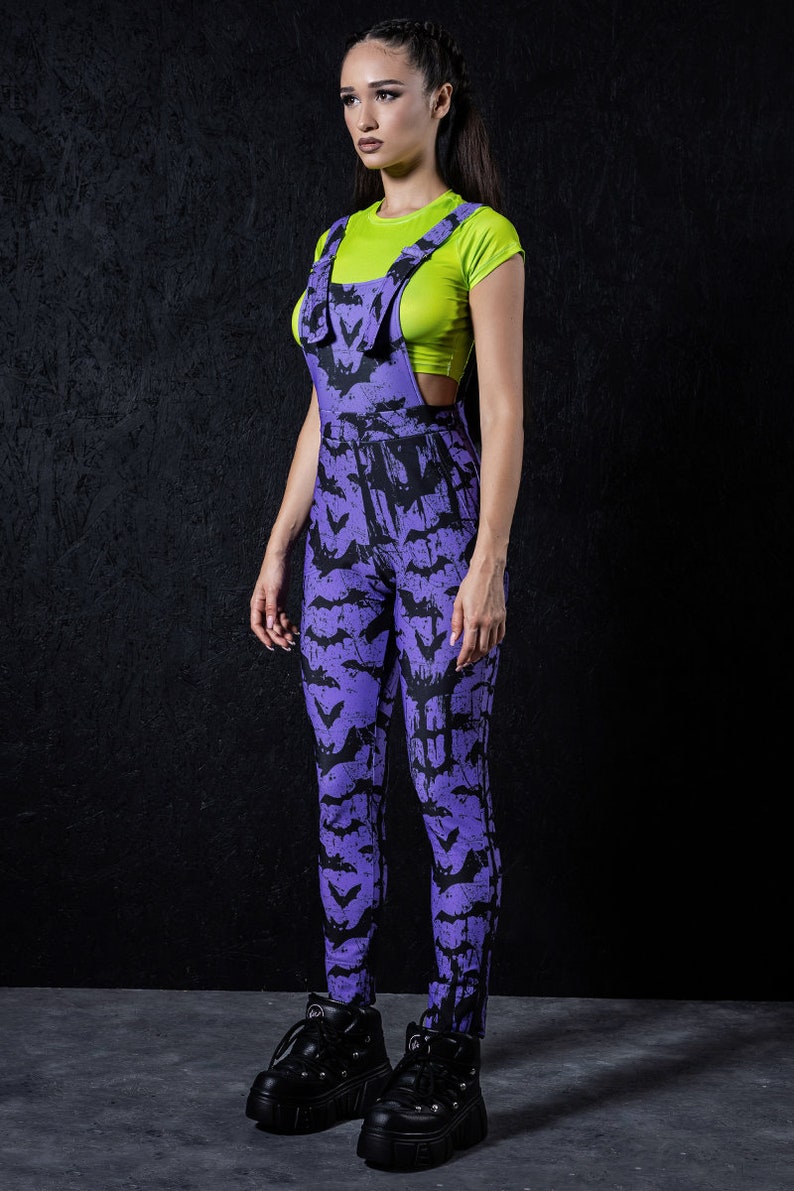 Purple Overalls With Black Bats, Halloween Overalls for Women ...