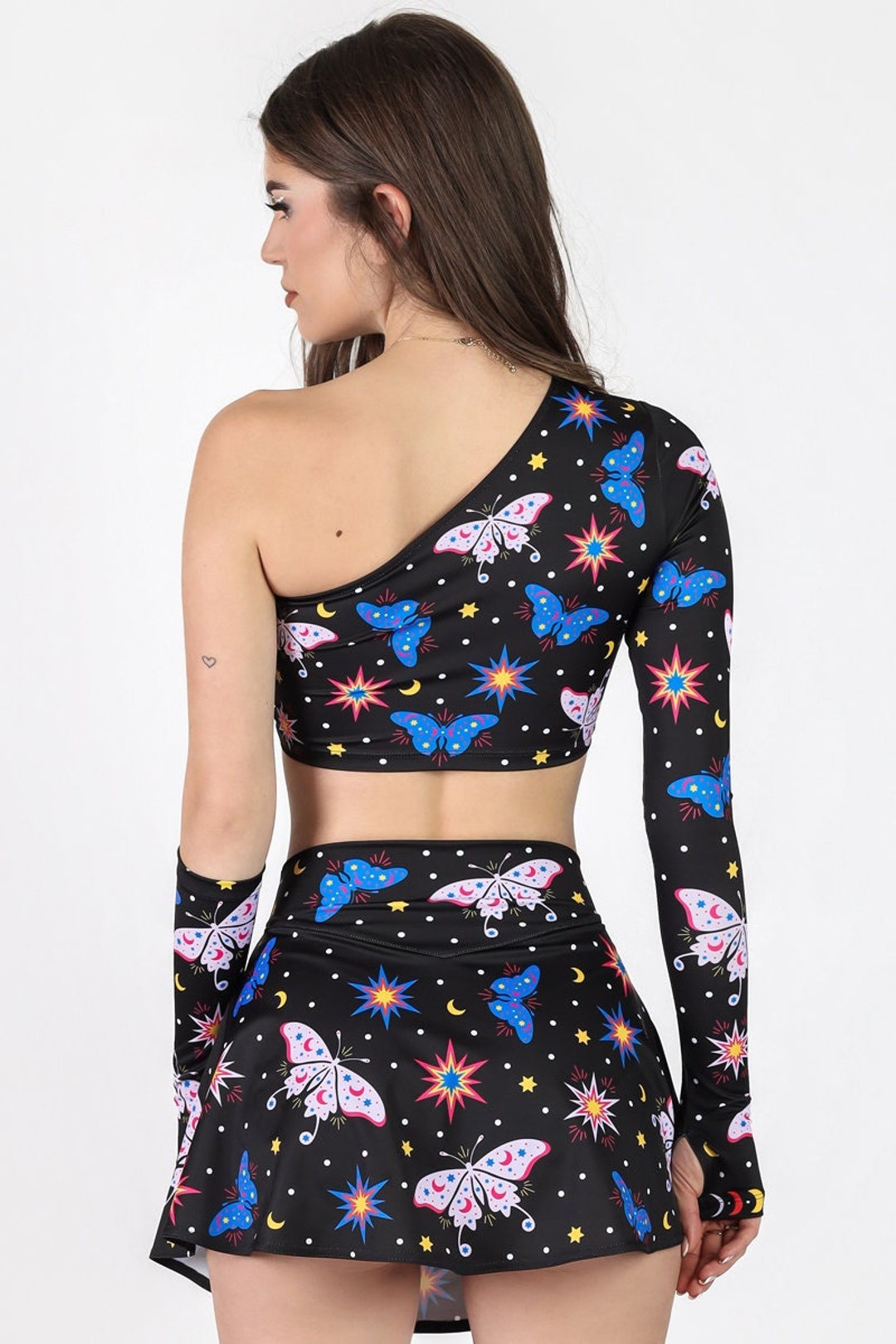 Butterfly Shorts Skirt, Black High-rise Skort, Moths Skirt Set, Printed ...