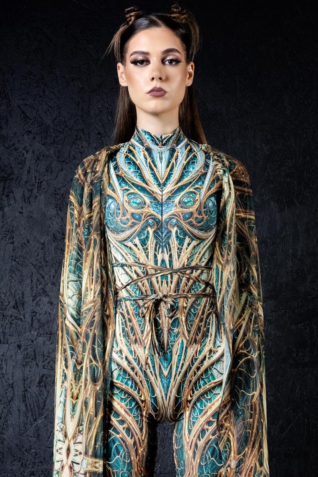 Golden & Green Forest Elf Costume With Wings – Adult Elven Halloween ...
