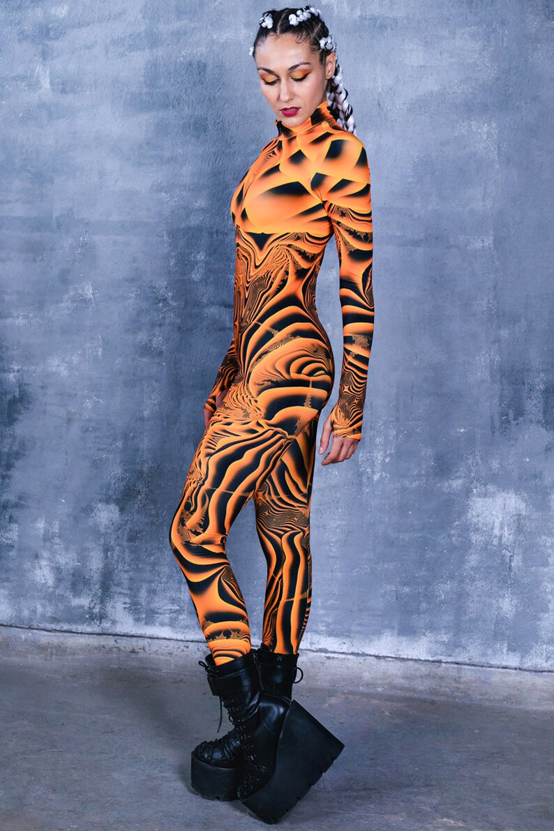 Orange Psychedelic Costume, Optical Illusion Catsuit, Aerial Costume ...