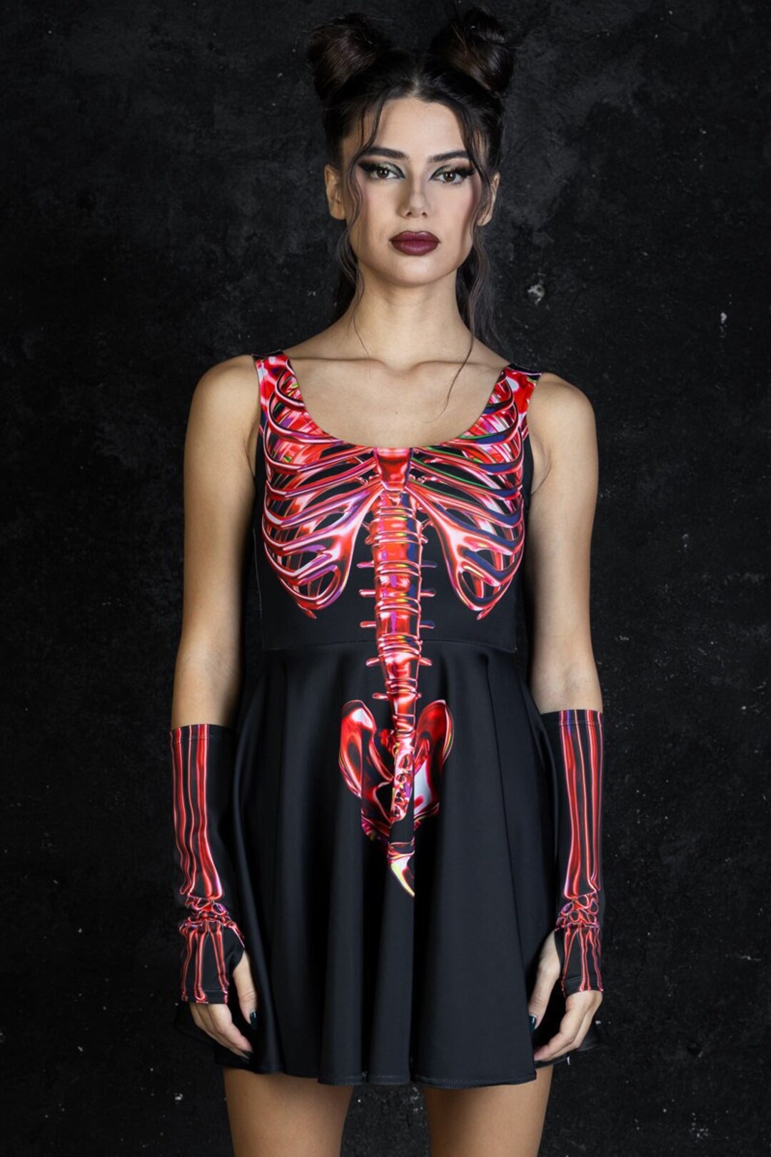 Red Skeleton Skater Dress, Sexy Halloween Dress, Skeleton Halloween ...