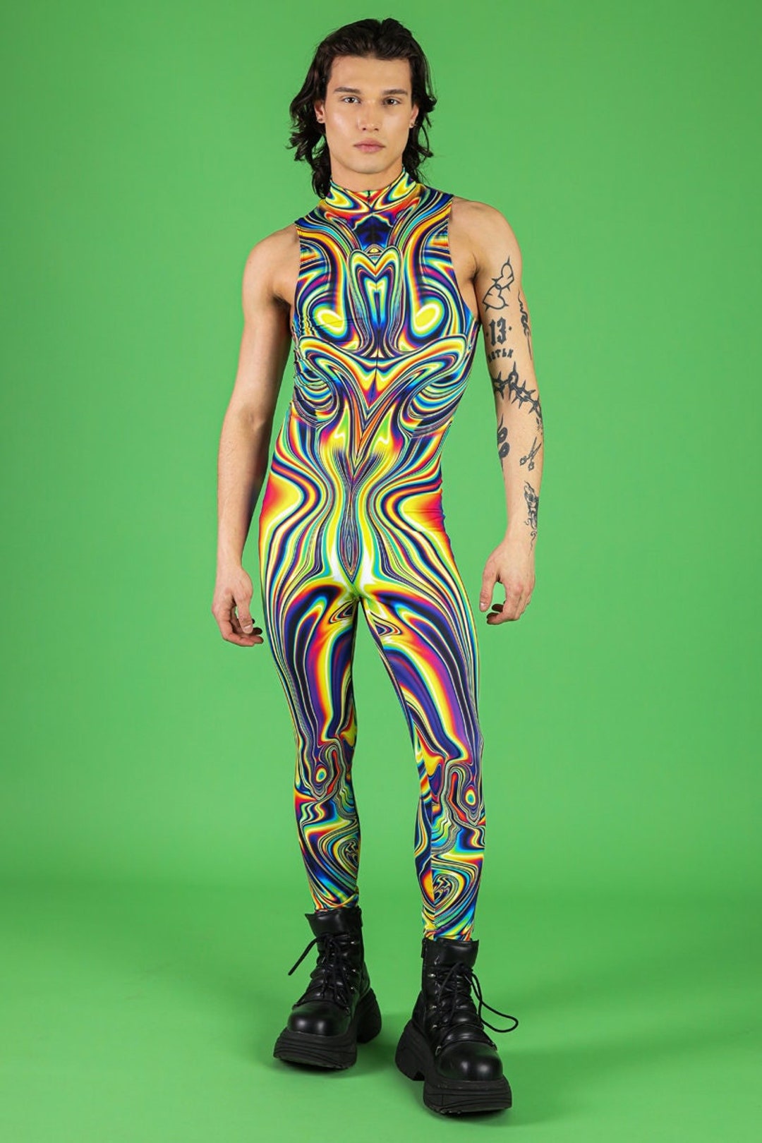 Rave Costumes for Men, Rainbow Bodysuit Costumes, Burning Man Outfits ...