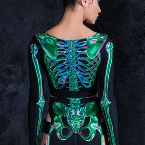 Green Skeleton Crop Top, Sexy Halloween Skeleton Costume, Women Rave ...